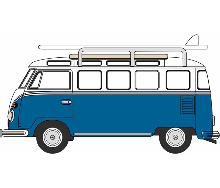VW T1 Split Screen Samba Bus/Surfboards Gulf Blue/White-Oxford Diecast ...