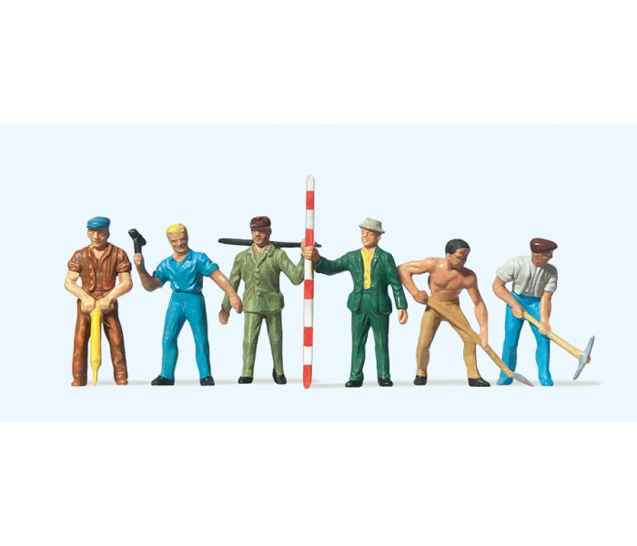 Road Workers (6) with Tools Standard Figure Set-Preiser-14030 | Gaugemaster